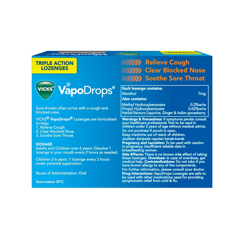 Vicks Vapodrops Cough-Nose-Throat Triple action Lozenges (Honey Lemon ...