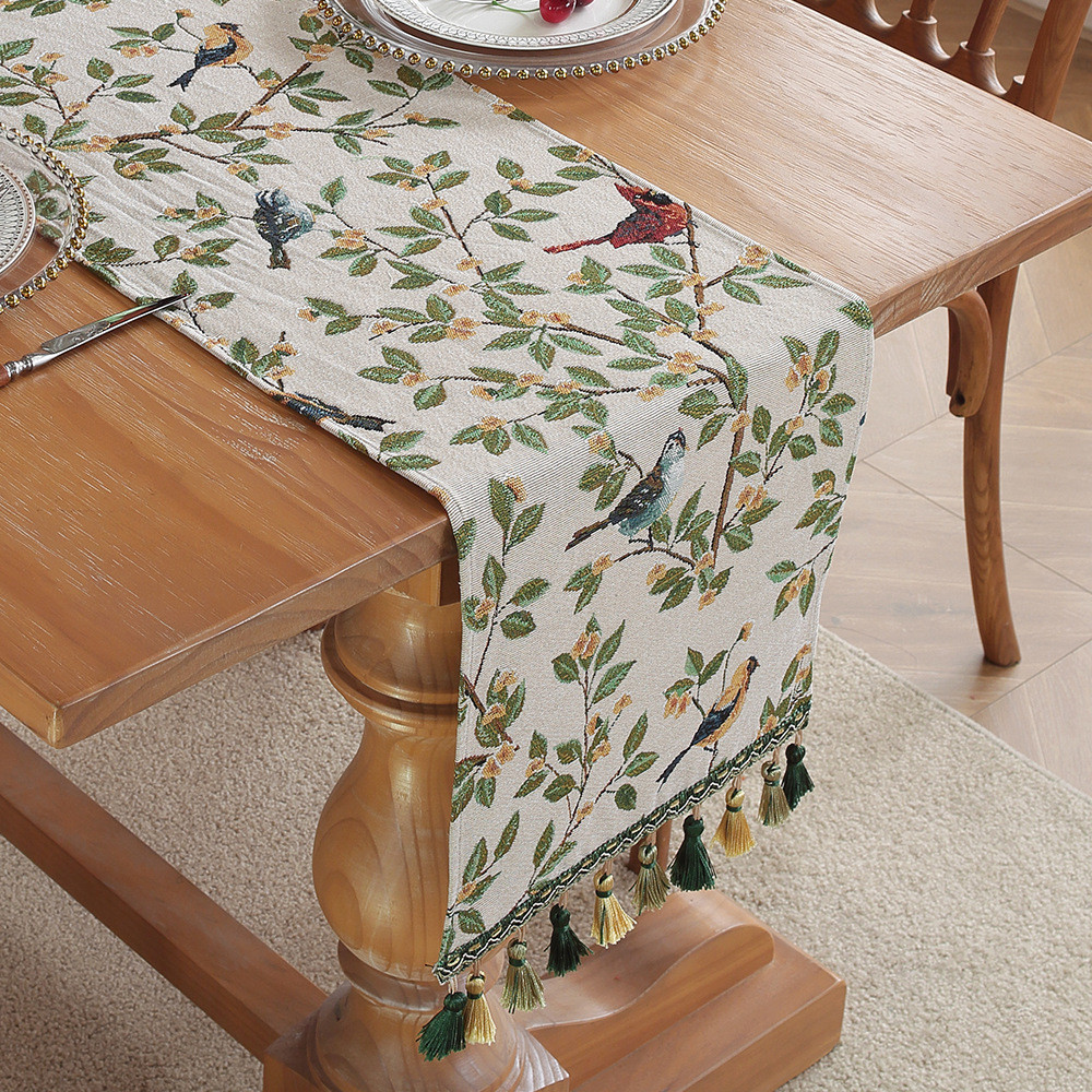 Table Runner American Retro Jacquard Embroidery Long Table Cloth ...