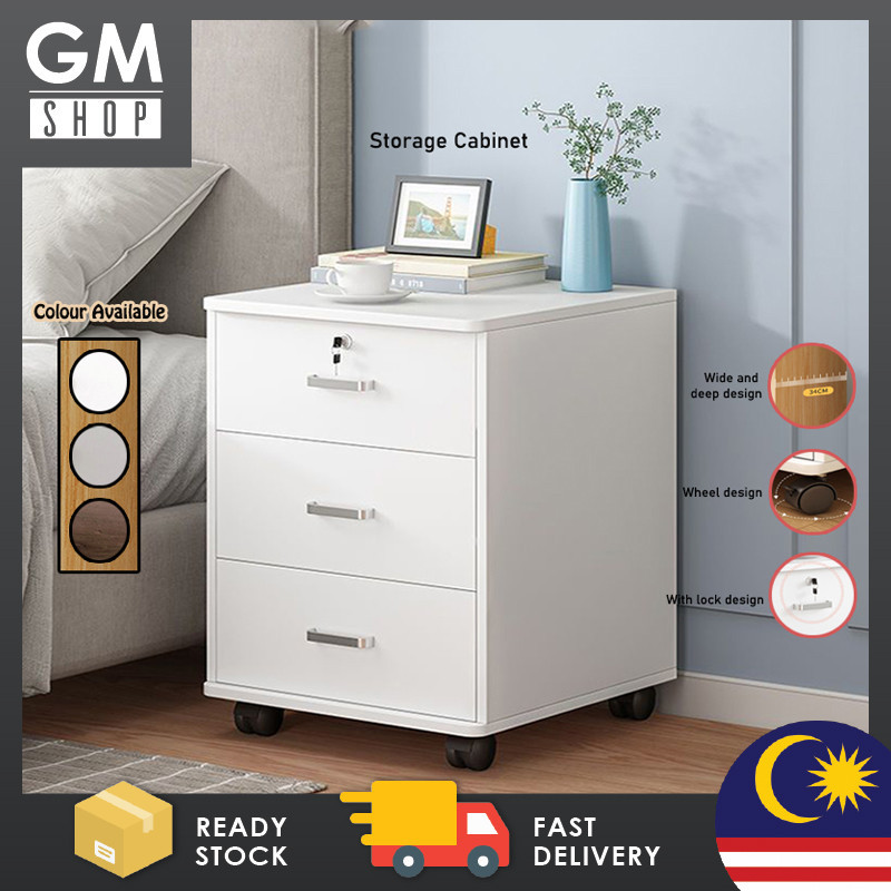 GMshop 3 Tier Roller Office File Cabinet Locker Storage Cabinet Wooden ...