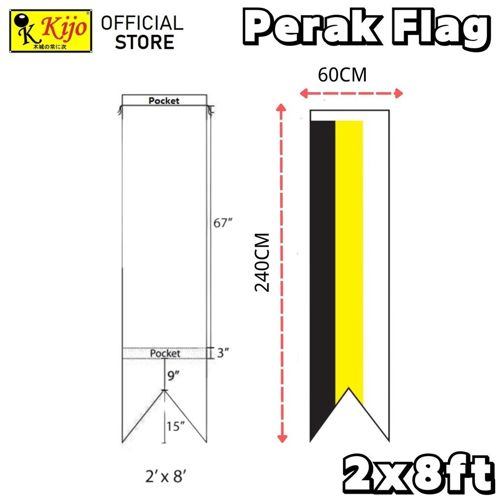 KIJO Perak Flag 2X8ft/60x240CM Negeri Bendera / State Flag / Jalur ...