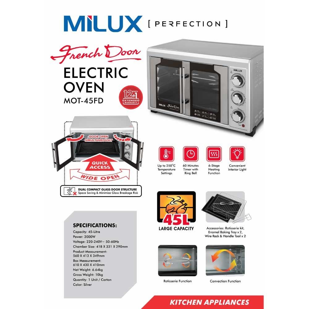 Milux 45L Electric Oven (French Door) MOT45FD | Shopee Malaysia