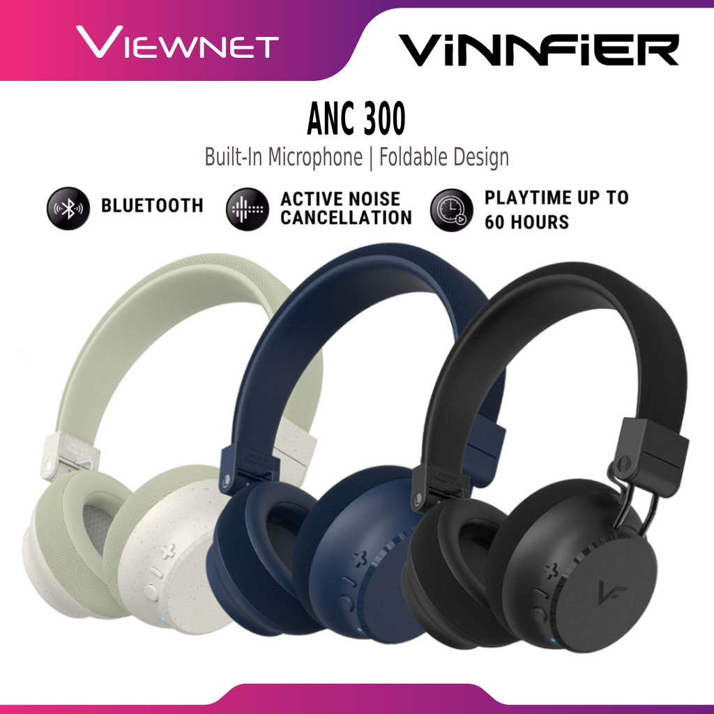 VINNFIER ANC 300 BT / ANC300 ACTIVE NOISE CANCELLING WIRELESS BLUETOOTH ...