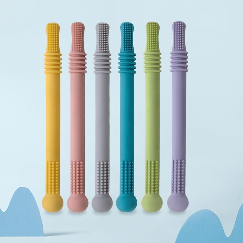 Baby Biter Chewable Safe Toy Silicone Molar Straw Teether Baby Teething ...