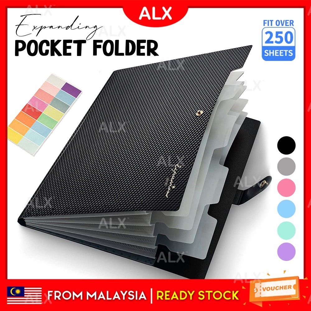 ALX 5 Pocket Expanding File Folder With Colorful Label Portable School ...