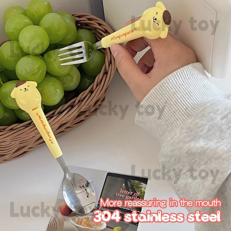 Sanrio Kids Stainless Steel Spoon Fork Set With Box Kuromi Cinnamoroll ...