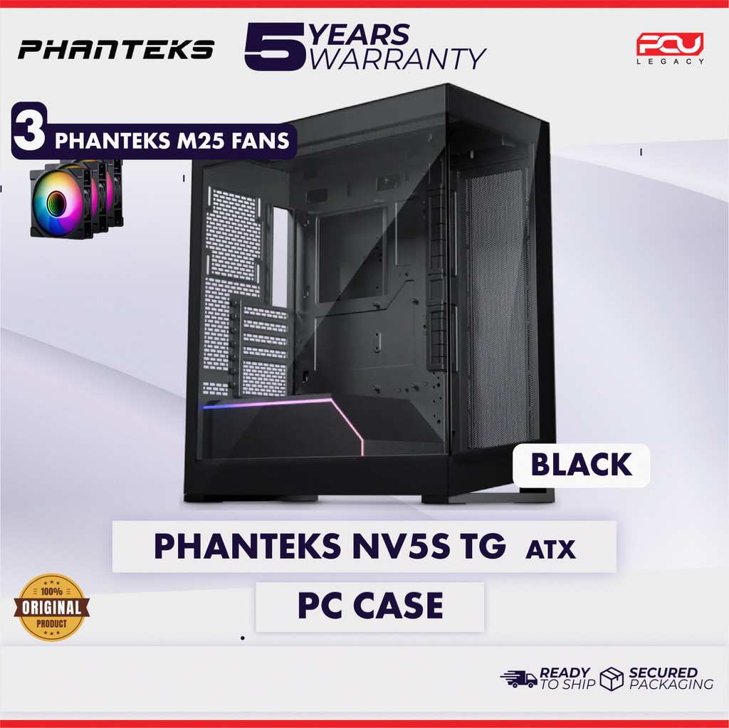 PHANTEKS NV5S TG (ATX)MID TOWER CASE WITH 3xM25 REVERSE FANS - BLACK ...