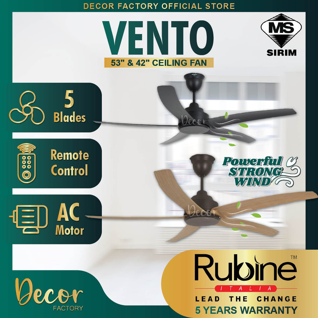 Rubine Vento 53'' 42'' 4 Speed 5 Blades Remote Control AC Motor Oil ...