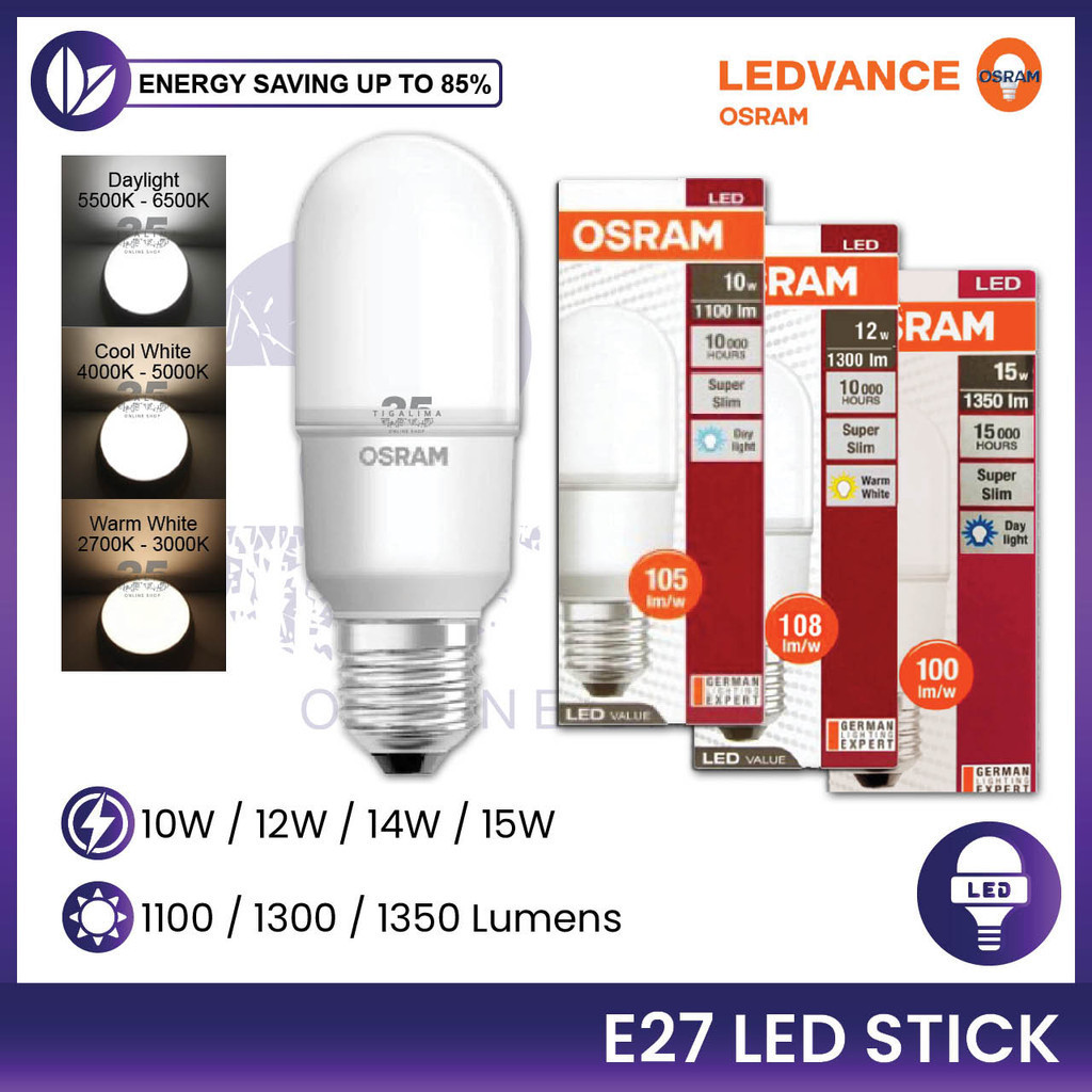 OSRAM LED Stick Bulb E27 10W / 12W / 14W / 15W Daylight Coolwhite Warmwhite Mentol Lampu ...