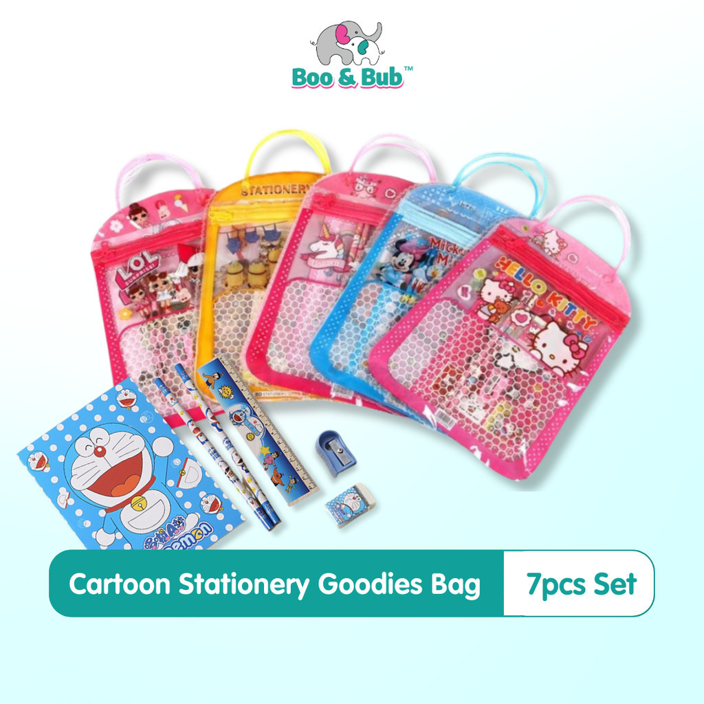 7pcs Cartoon Stationery Set in tote Goodies Bag Birthday Christmas Gift ...