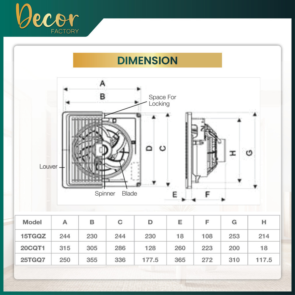 KDK 15TGQ 6'' / 20CQT 8'' / 25TGQ 10'' Ceiling Mount Ventilating Fan ...