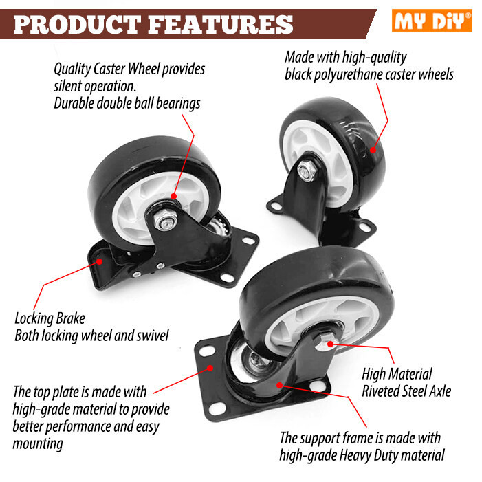 MYDIYHOMEDEPOT - 4" PP CASTER WHEEL RODA ROLLER WHEEL RIGID (MATI) OR ...