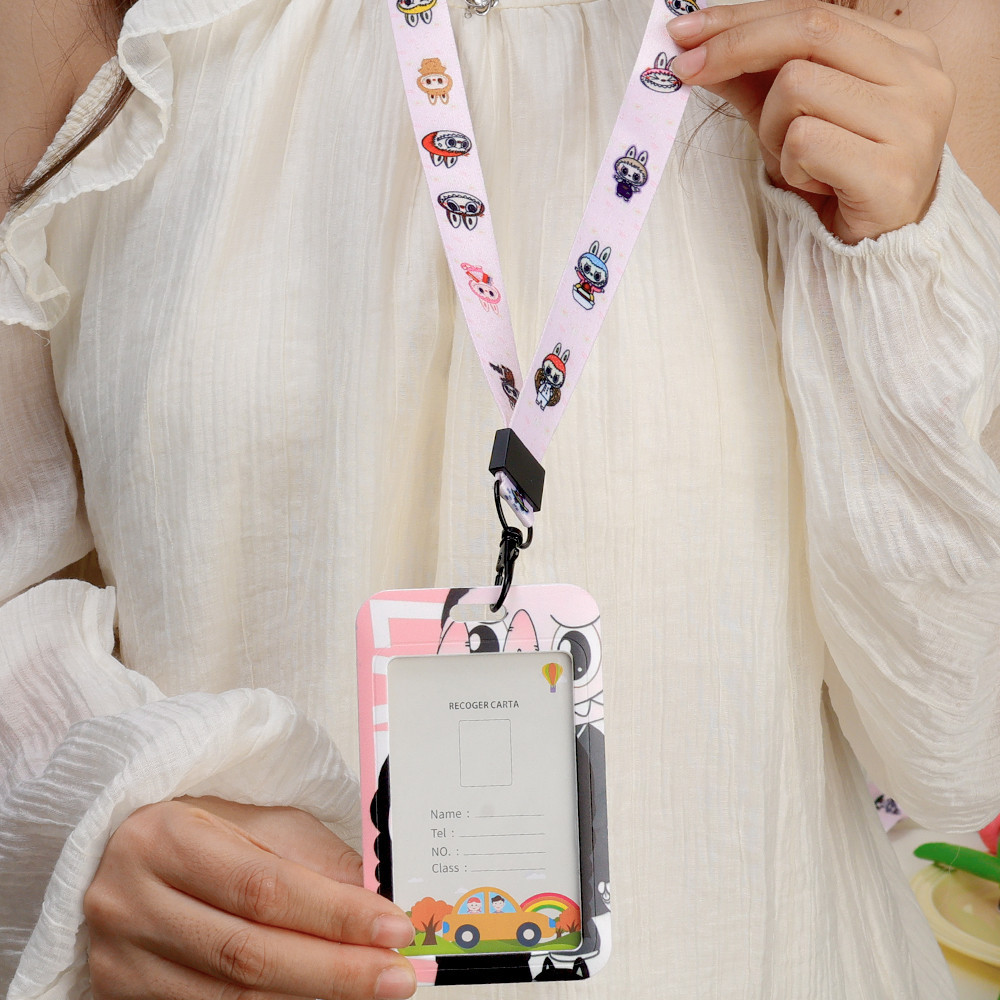 Trendy Anime Labubu Character Print Card Sleeve with Hanging Rope ...