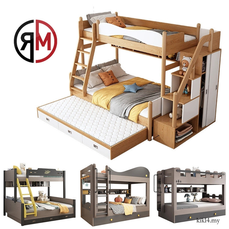 Solid Wooden Kids Bedframe Loft Storage Bunk Double Decker Mother Bed ...