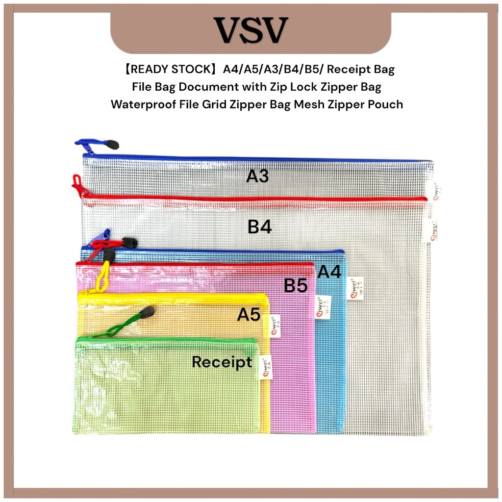 【VSV】 A4/A5/A6 Size File Bag Document with Zip Zipper Bag Waterproof ...