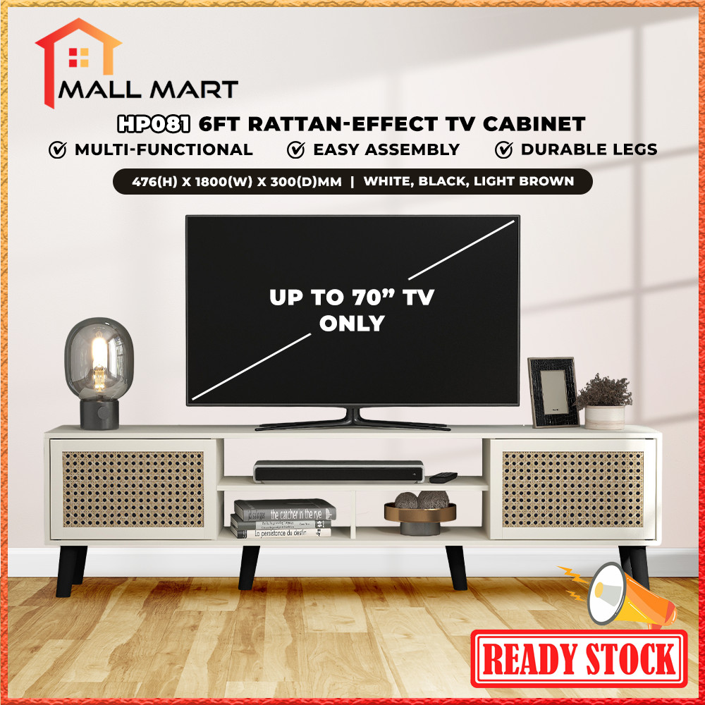 MallMart HP081 6 Feet TV Cabinet with Rattan Effect Tv Cabinet Up to 70 ...