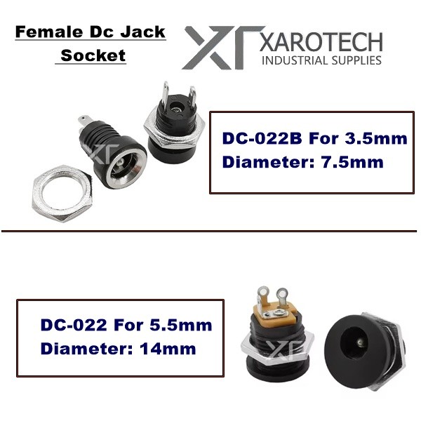 Female DC Jack Socket Round Hole Threaded Nut DC Power Socket Panel ...