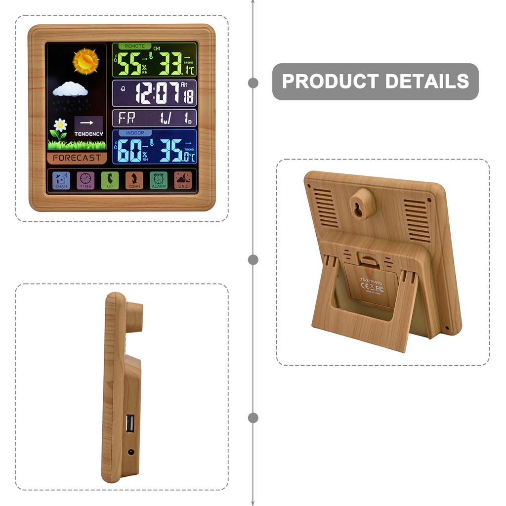 Touch screen weather clock indoor and outdoor temperature and humidity ...