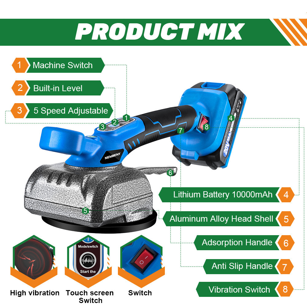 5 Gear Adjustable Tiles Tiling Machine Efficient Cordless Rechargeable