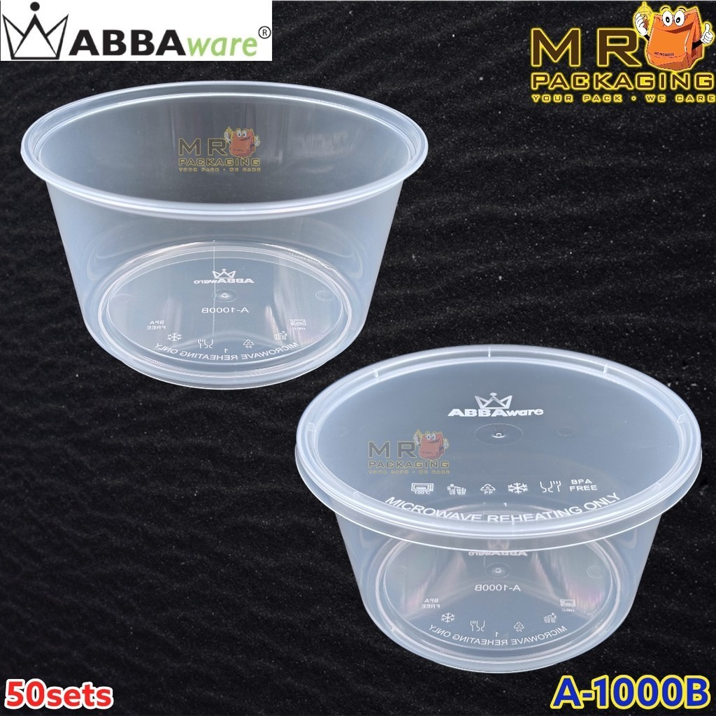 ABBA A-1000B PP Round Container & Lid [ 50sets± ] 840 ml Bekas Bulat ...