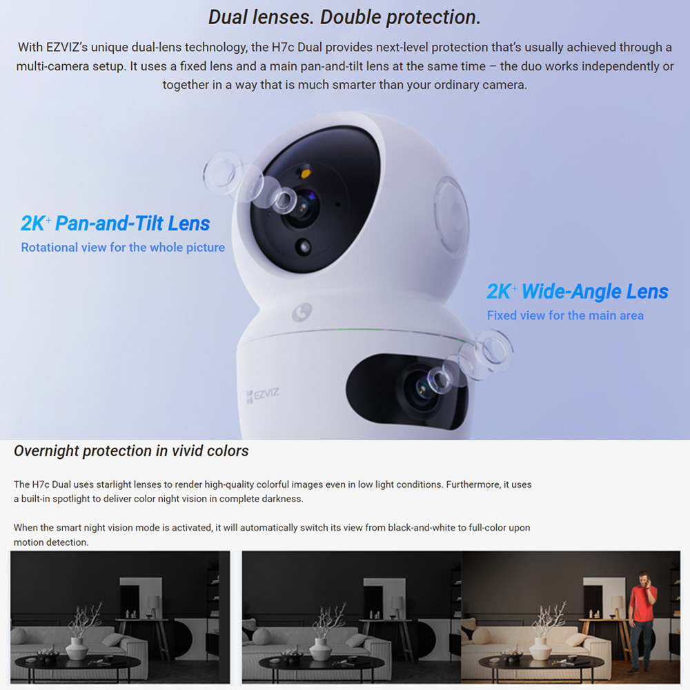 Ezviz H7C Dual Lens Pan/Tilt Color Night Vision WiFi Two Way Talk (4MP ...