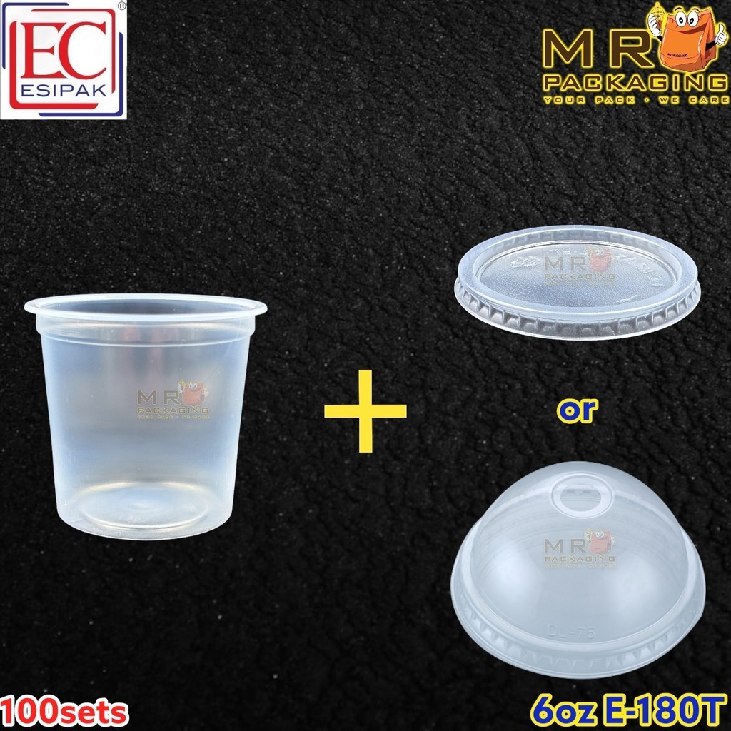 EC 6oz PP Round Container Dome Flat Lid [ 100sets± ] E180T Disposable ...