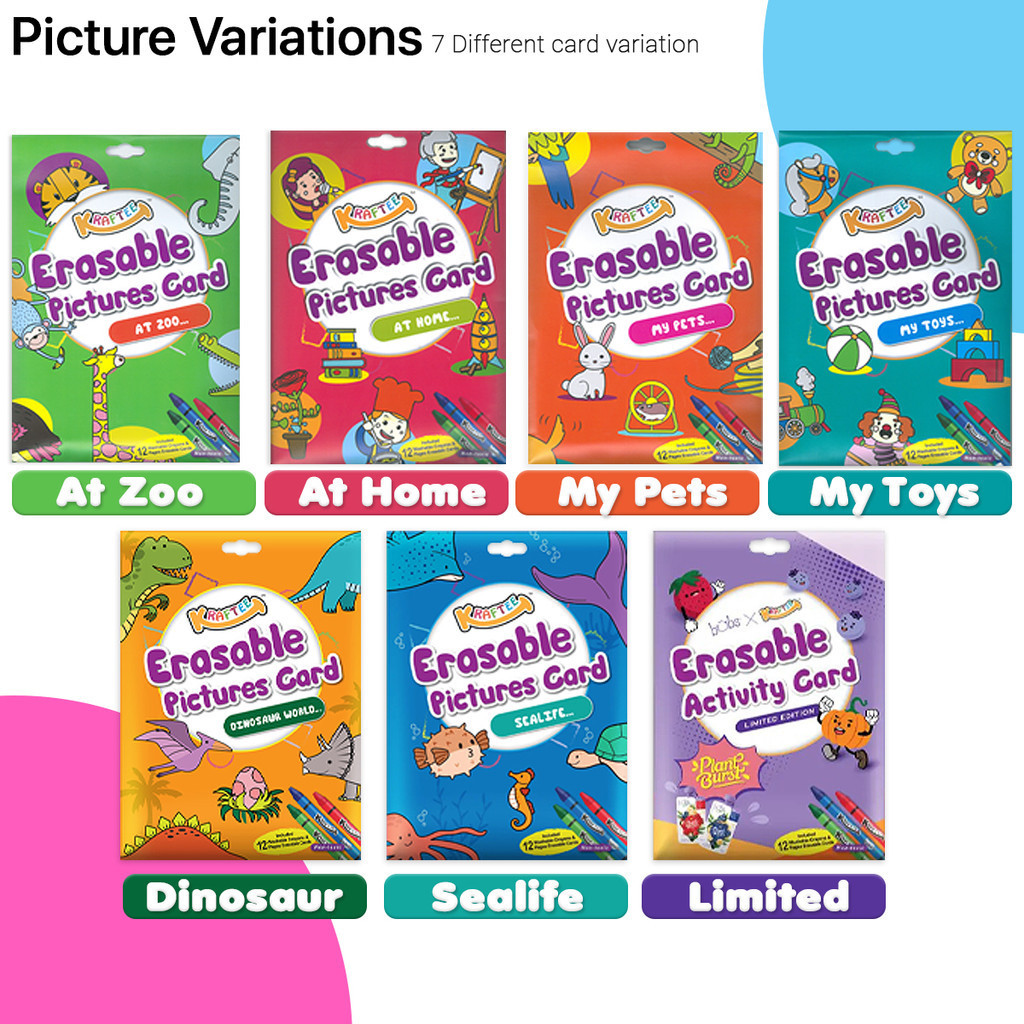Kraftee Erasable Colour Picture Card Washable Non Toxic Crayon Kids Art ...
