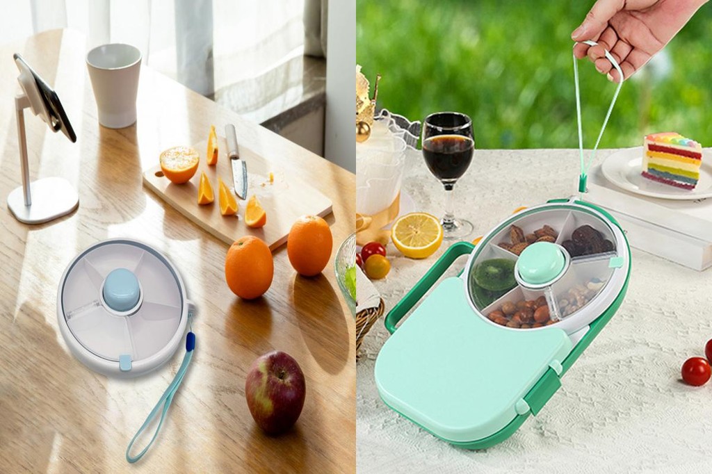 [AM] Rotating Lid Food Container Snack Box with Rotating Lid Portable ...