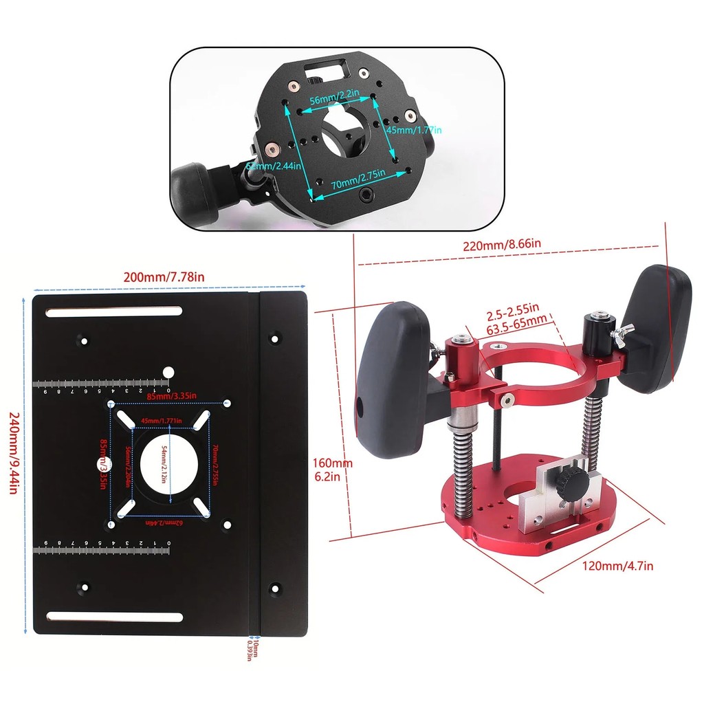 Aluminium Router Table Insert Plate Router Lift for 65mm Diameter ...