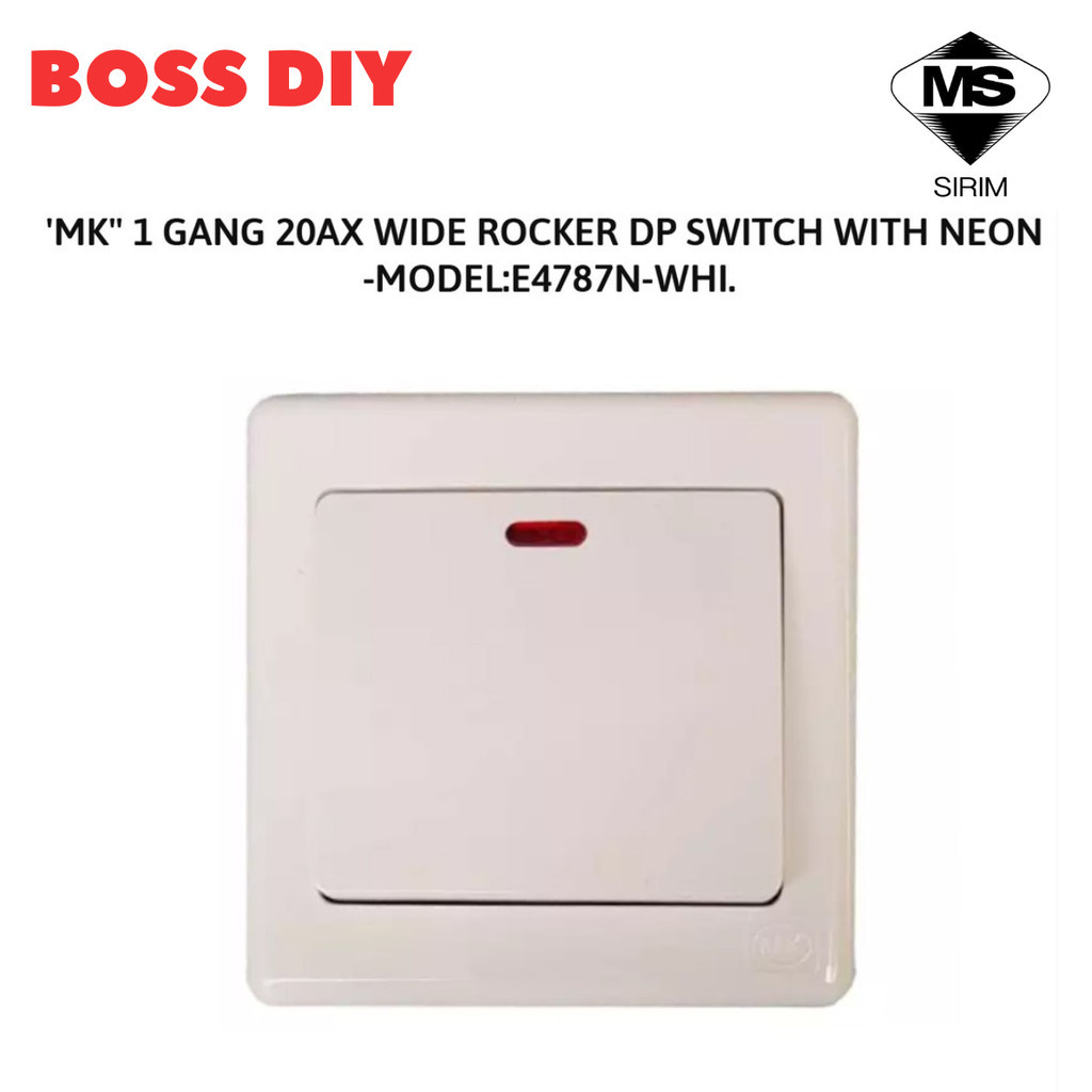 MK Heater Switch Aircond Switch 1 Gang 20AX Wide Rocker E4787N-WHI (1 ...