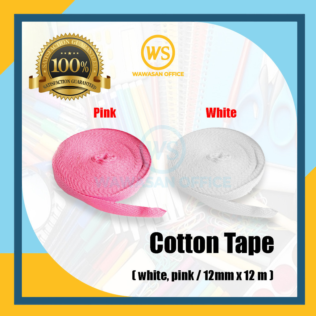 Cotton Tape / Cotton Webbing / Tali Barut Cotton ( White / Pink ...