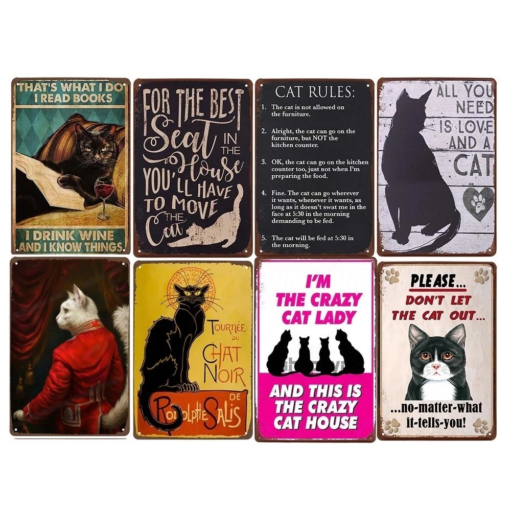 Retro Cats Posters Animal Posters Vintage Metal Signs Decor Funny Art ...