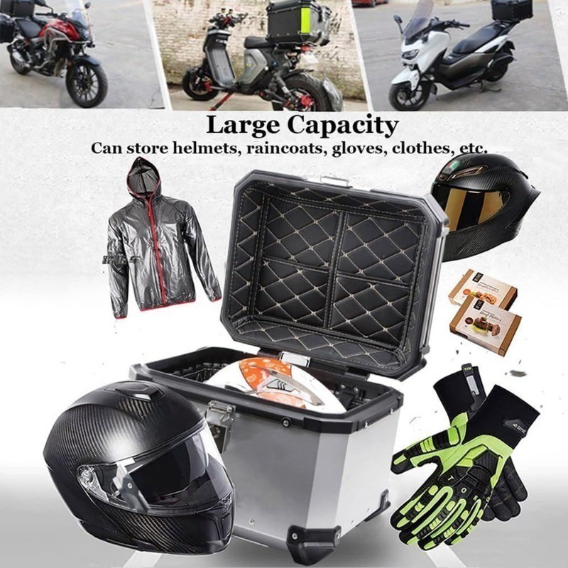 【PREMIUM】Aluminium Top Box X Design 45L Motorcycle Waterproof Storage ...