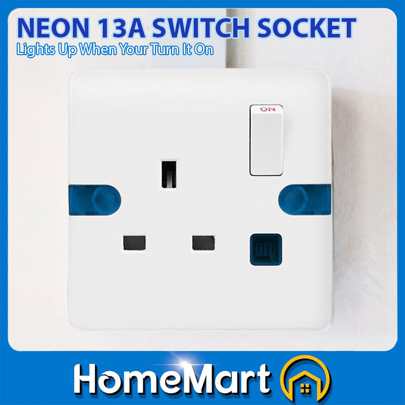 13A Switch Socket Wall Outlet 3 Pin Malaysia Standard Plug Neon Durable ...
