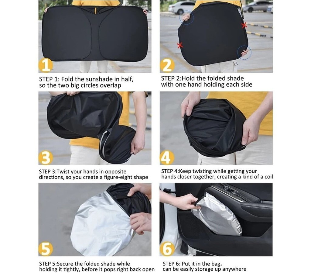 (Free Storage Bag) Foldable Reflective Car Windshield Sunshade Front ...