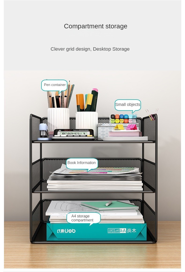Desk Shelf File Storage Rack Book A4 Paper Storage Box Office Bookshelf ...