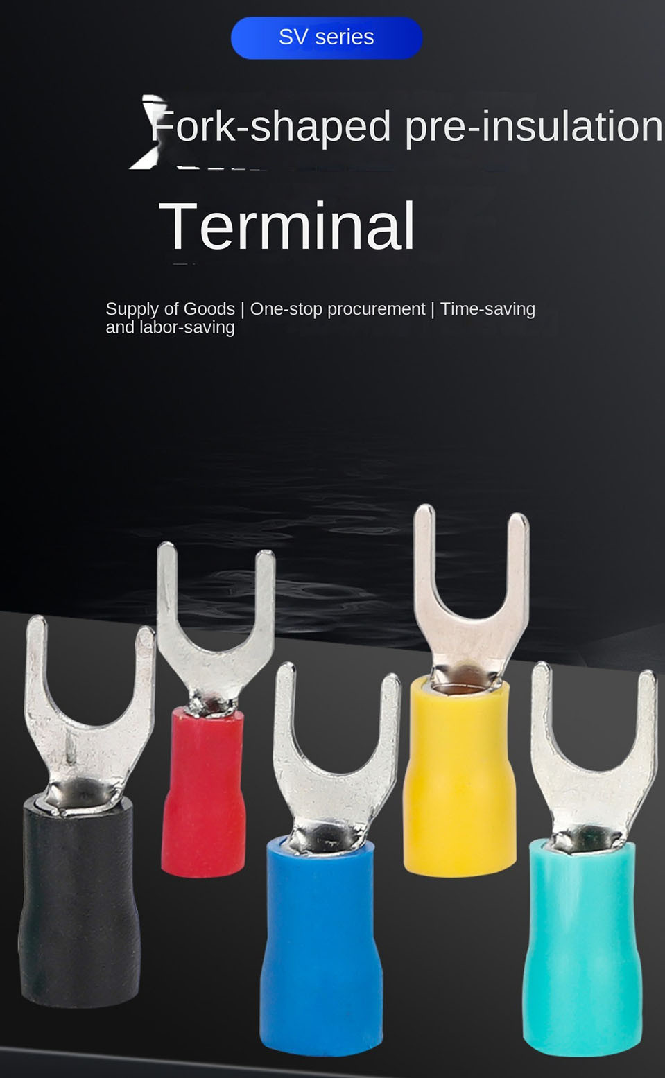 100Pcs Fork Type pre-Insulated Wiring Terminals SV1.25/2/3.5-4/6 wire crimping terminal U Y Type ...