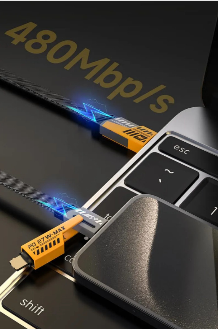 4in1Convertible Metal Fast Data Braided Cable PD 65W C to C Multiple ...
