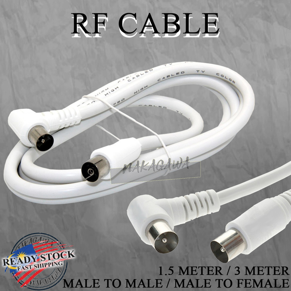 1.5M / 3M QUALITY WHITE RF PAL TV MALE TO FEMALE / MALE TO MALE CABLE ...