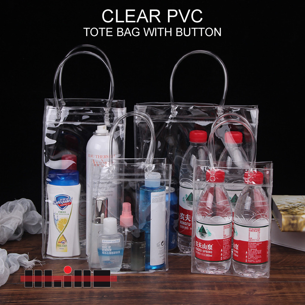 Clear PVC Tote Bag with Button / Transparent Shopping Bag / Fancy ...