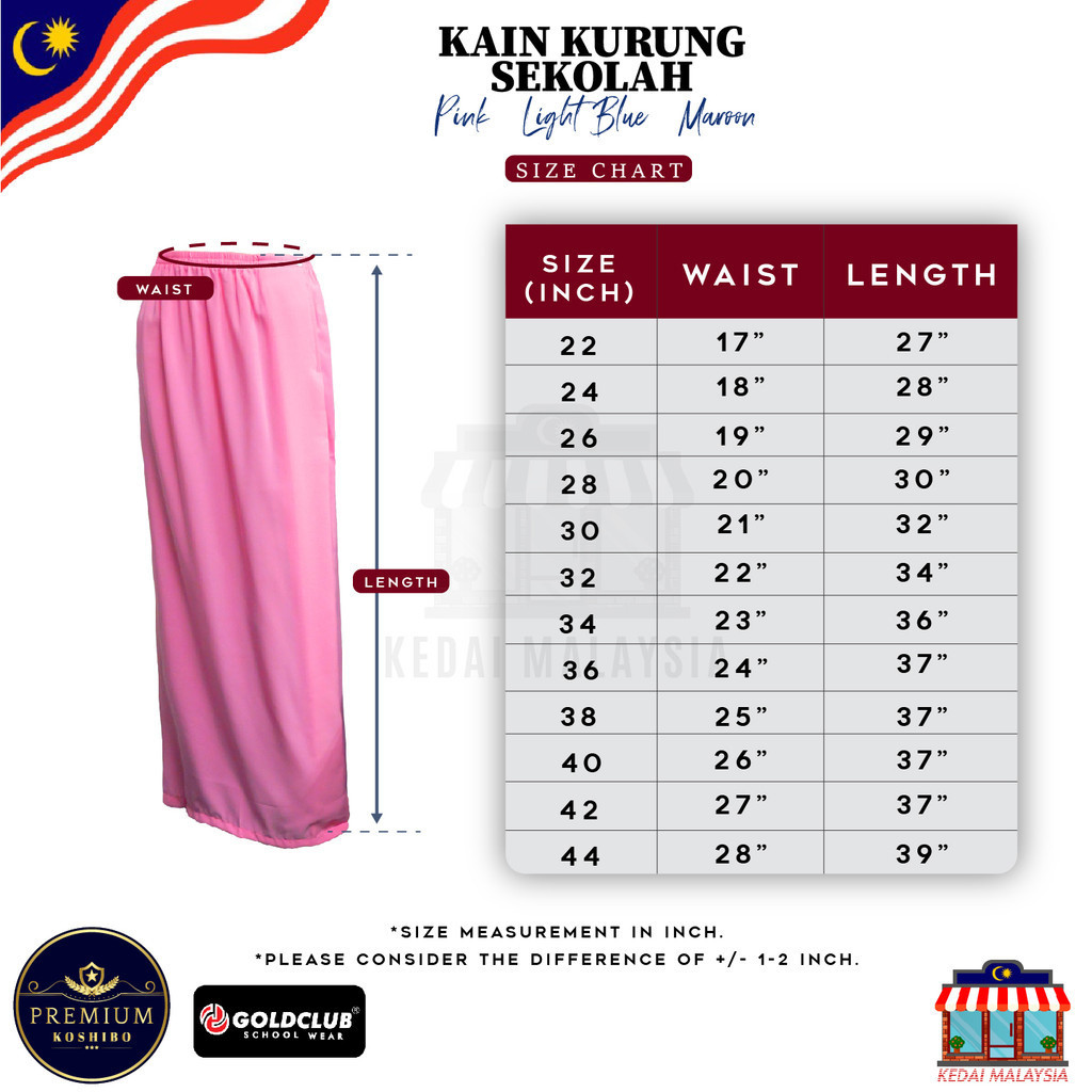 GOLD CLUB Kain KAFA Sekolah Rendah Warna Biru Muda/ Maroon/ Merah Jambu ...