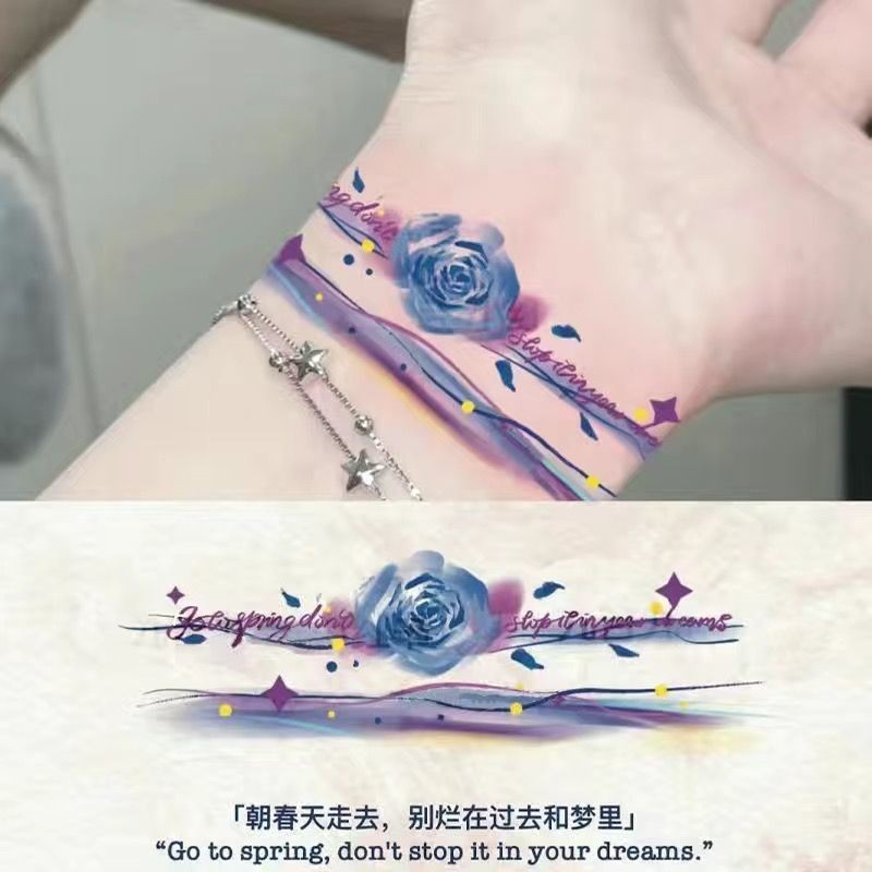 ♞Rose Lan Xinghe Niche Flowers High-looking Color Tattoo Stickers ...