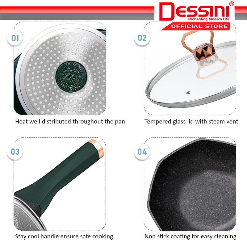 DESSINI ITALY 32CM Aluminuim Induction Casserole Non Stick Frying Pan ...