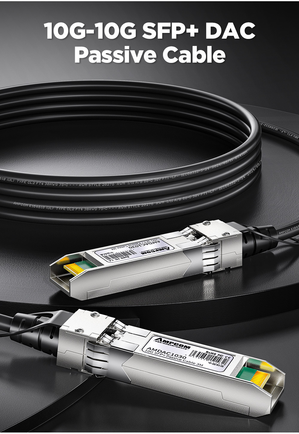 AMPCOM DAC Direct Attach Cable Copper, Passive 10G SFP+ DAC Twinax ...