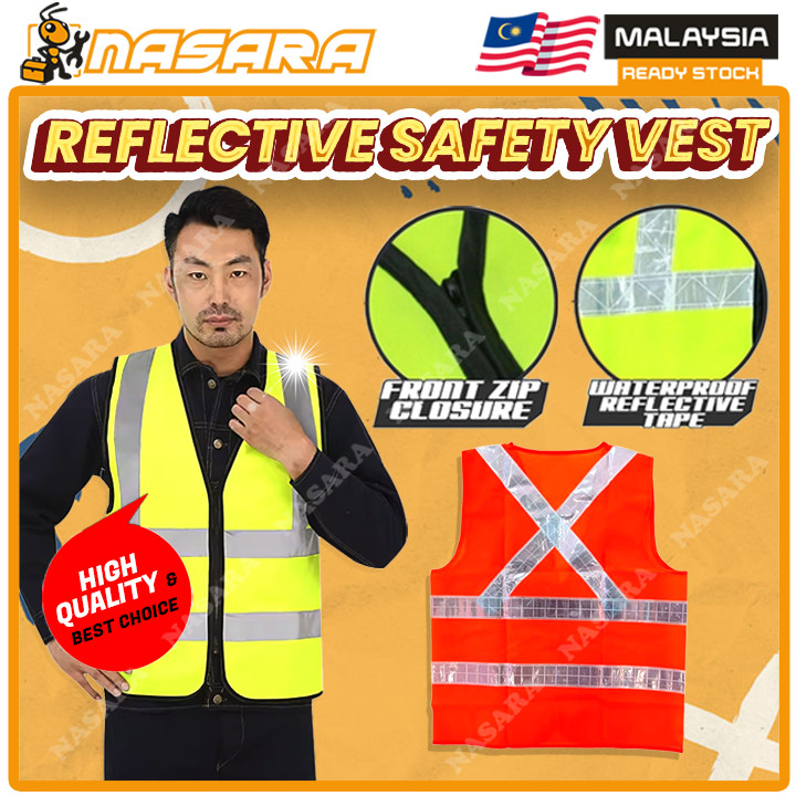 Nasara HQ450 Zip Safety Vest Visible Velcro Four Reflective Line Safety ...
