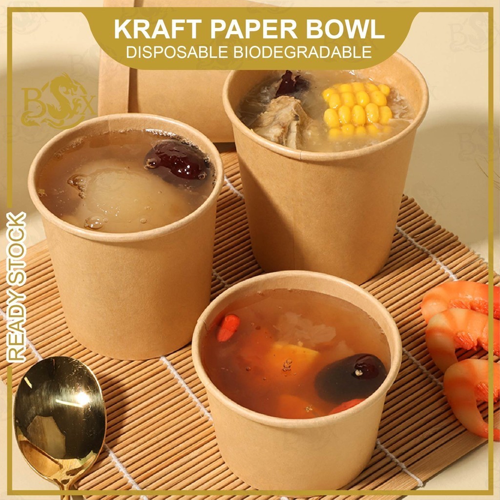 DRG Kraft Brown Paper Tub Paper Bowl /Porridge/Soup/Brownie/YogurtTub 8 ...