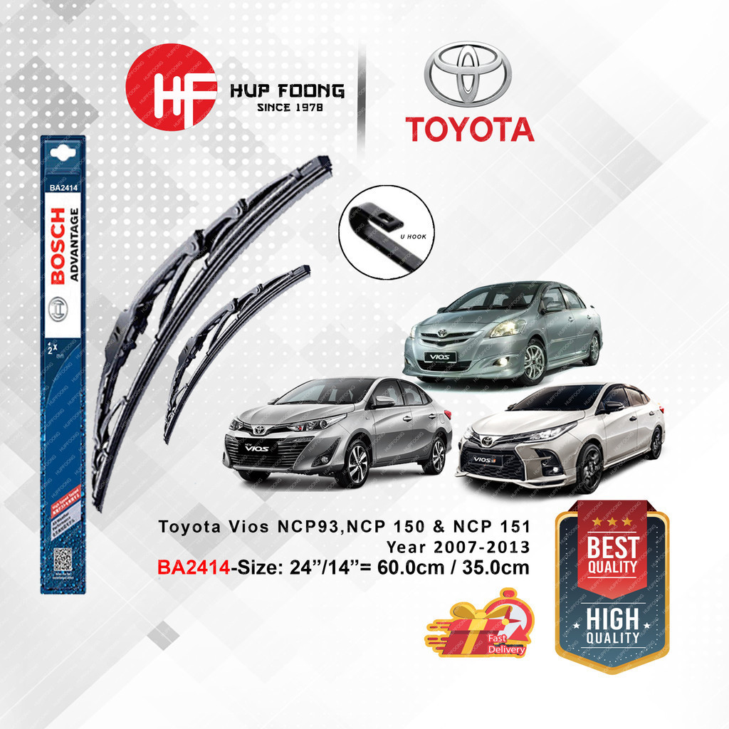 Toyota Vios NCP93 NCP150 NSP151 2007-Present (24"/14") Bosch Advantage Wiper Set Front ...