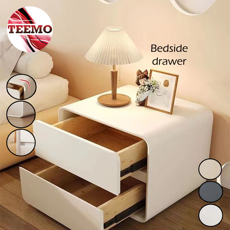 Teemo Bedside Table Drawer Solid Wood Leather Side Table Bedroom ...