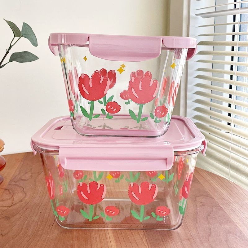 Household Glass Lunch Box Square Round Fresh-keeping Box Fruit Box ...