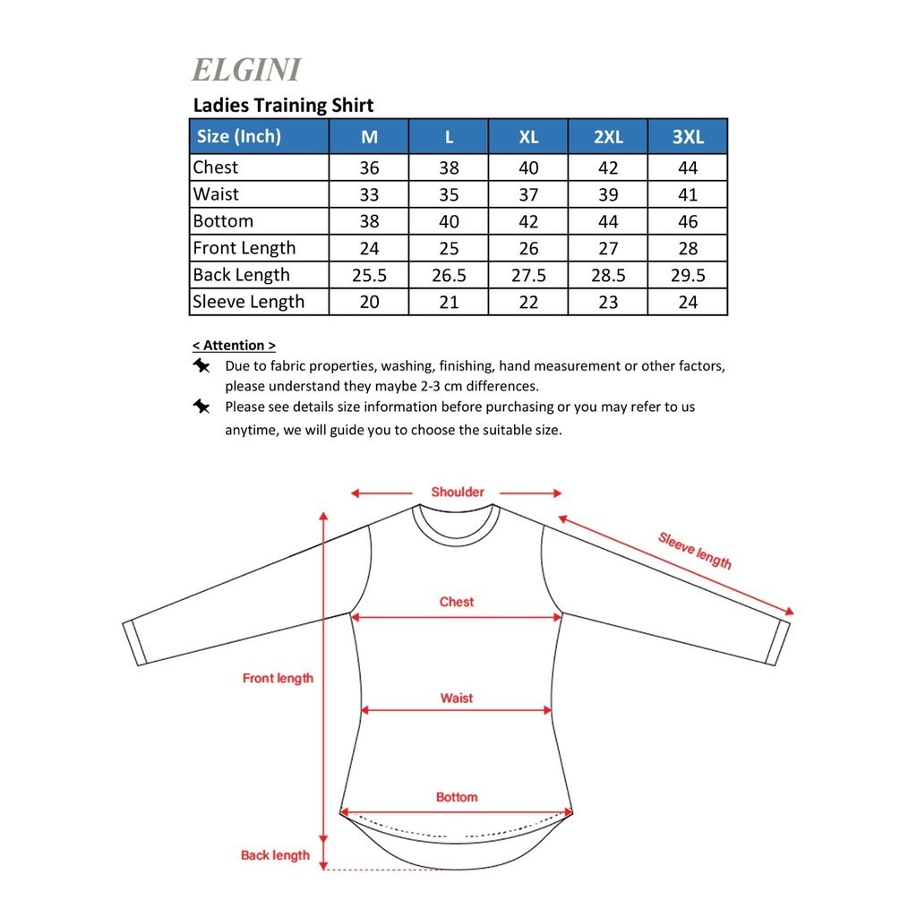 ELGINI E16199 Baju Latihan Wanita S-3XL | Ladies Training Shirt ...