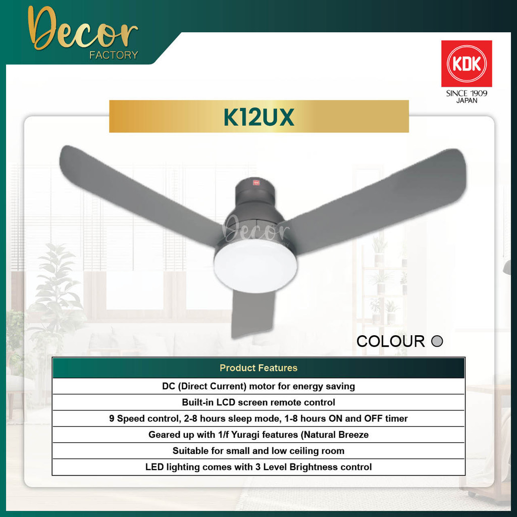 KDK Fan KDK K12UX 48" 3 Blades | K15UW 60" 5 Blades Short/Long Pipe 9 ...